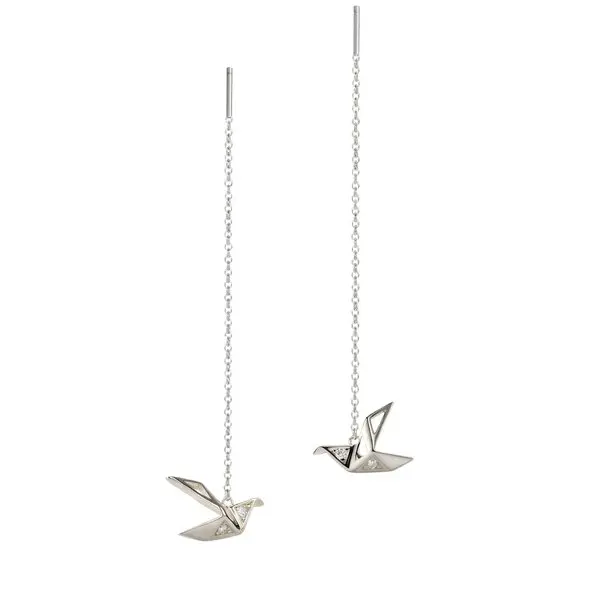 HARFI Origami Crane Japanese Threader Sterling Earrings - Silver