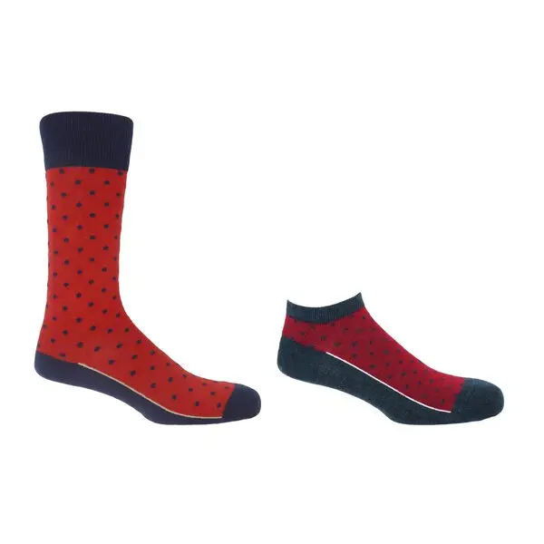 PEPER HAROW - MADE IN ENGLAND Pin Polka Luxury Crew & Denim Trainer ’s Socks Bundle - Red