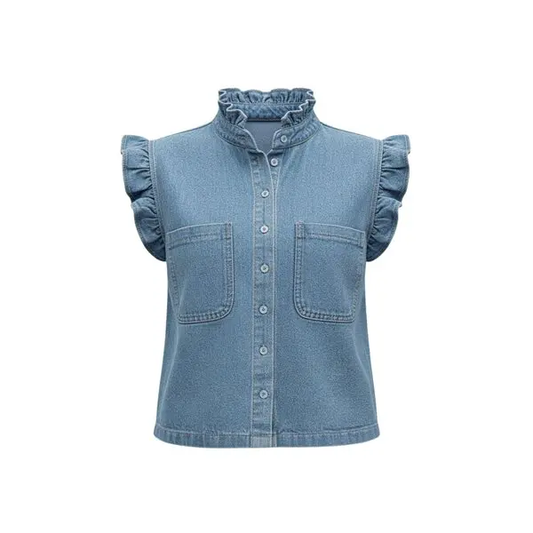 IZABELA MANDOIU Light-wash Ruffled Sleeveless Denim Shirt - Blue