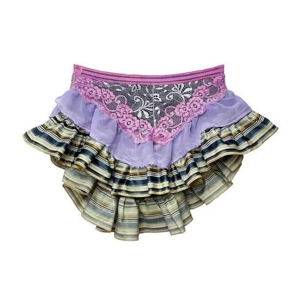 ACID CAT Lacey Ruffle Flouncy Mini Skirt - Silver