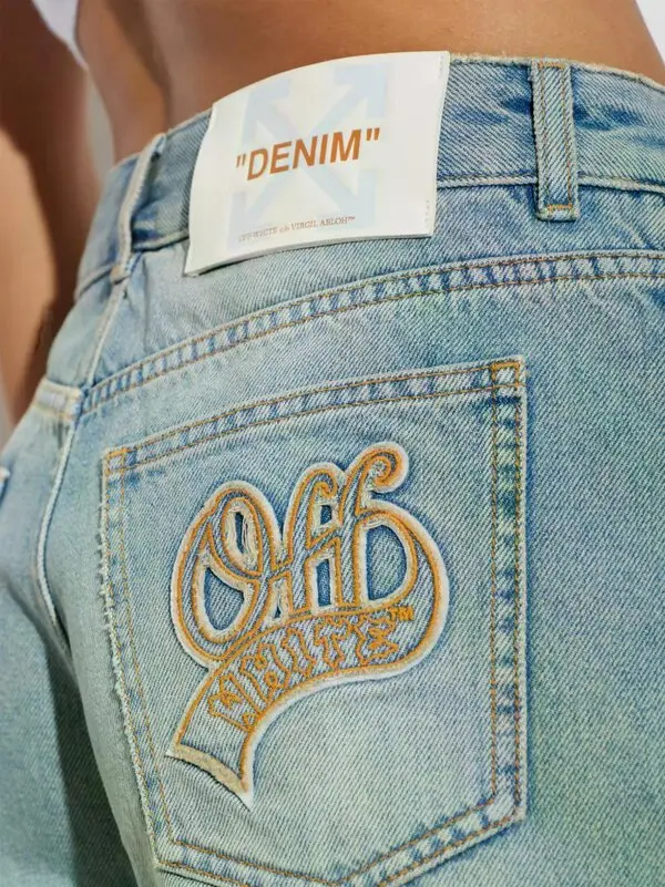 Off-White Logo-embroidered Denim Shorts - Blue
