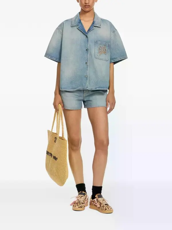 Off-White Logo Embroidered Denim Shorts