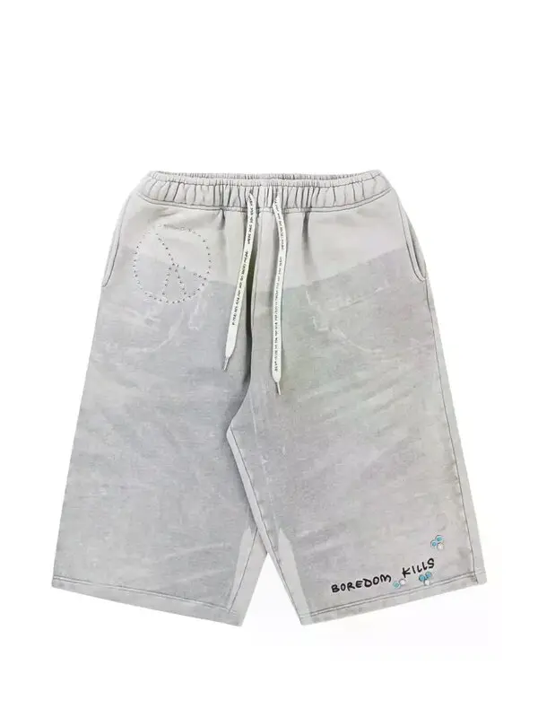 BOREDOM KILLS Denim-print Drawstring Shorts - Grey
