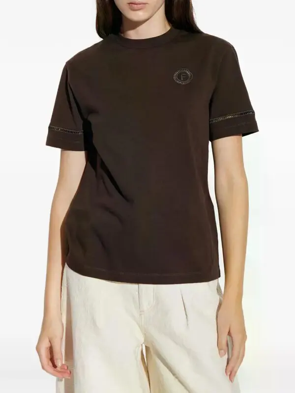FERRAGAMO Logo-patch Open-knit-trim T-shirt