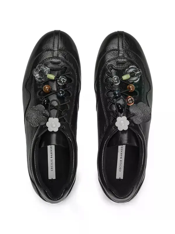 Cecilie Bahnsen Blaise Bead-embellished Leather Low-top Sneakers - Black