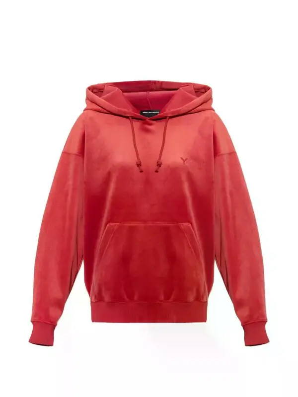 Y3 Logo-embroidered Velvet Hoodie - Red