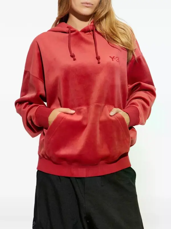 Y3 Logo-embroidered Velvet Hoodie