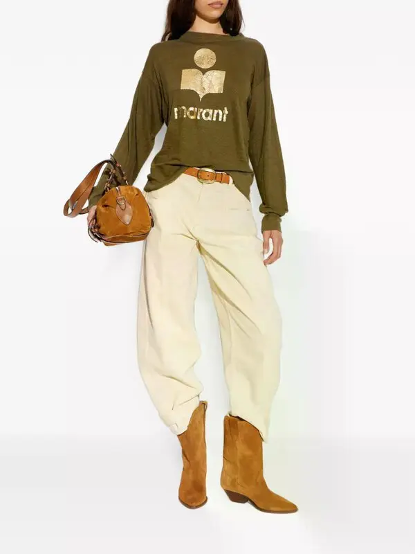 MARANT ETOILE Klowia Metallic Logo Long Sleeve T-shirt - Green
