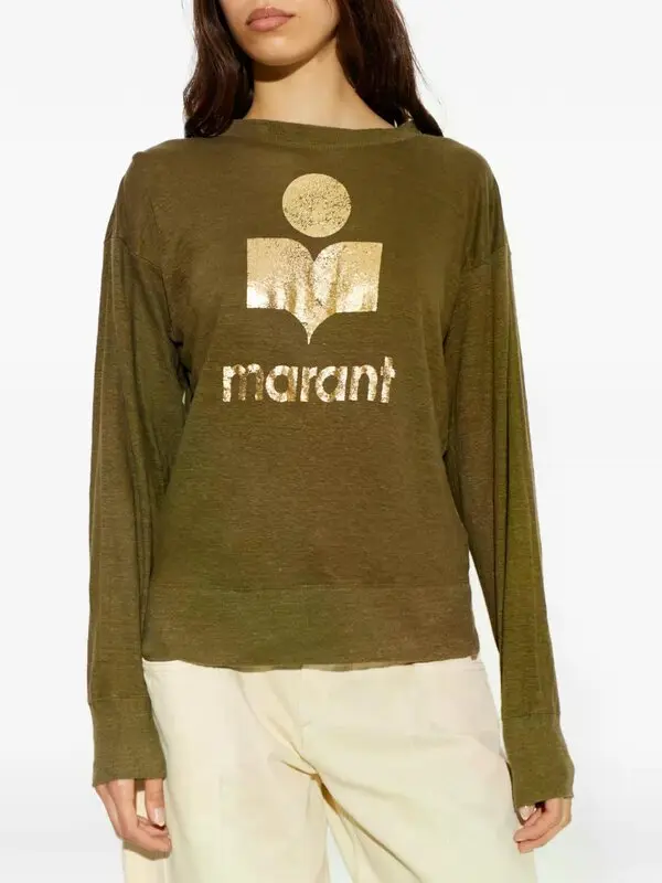 MARANT ETOILE Klowia Metallic Logo Long Sleeve T-shirt - Green
