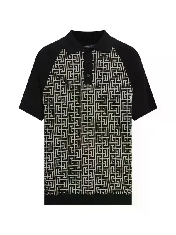 Balmain Monogram-pattern Raglan-sleeve Polo Shirt - Black