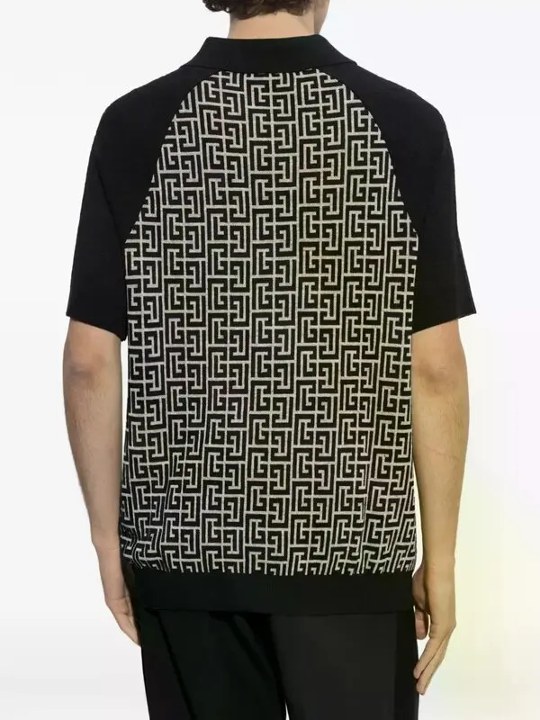 Balmain Monogram-pattern Raglan-sleeve Polo Shirt