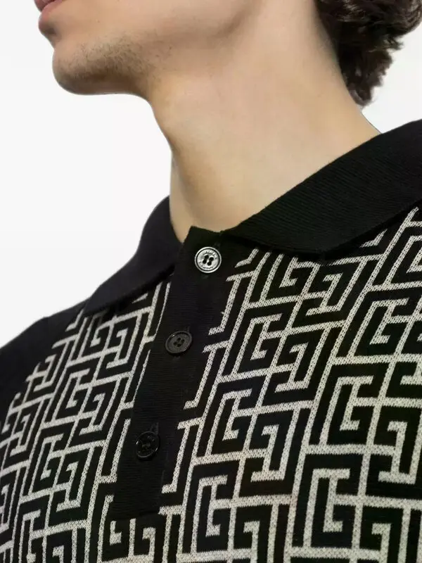 Balmain Monogram-pattern Raglan-sleeve Polo Shirt