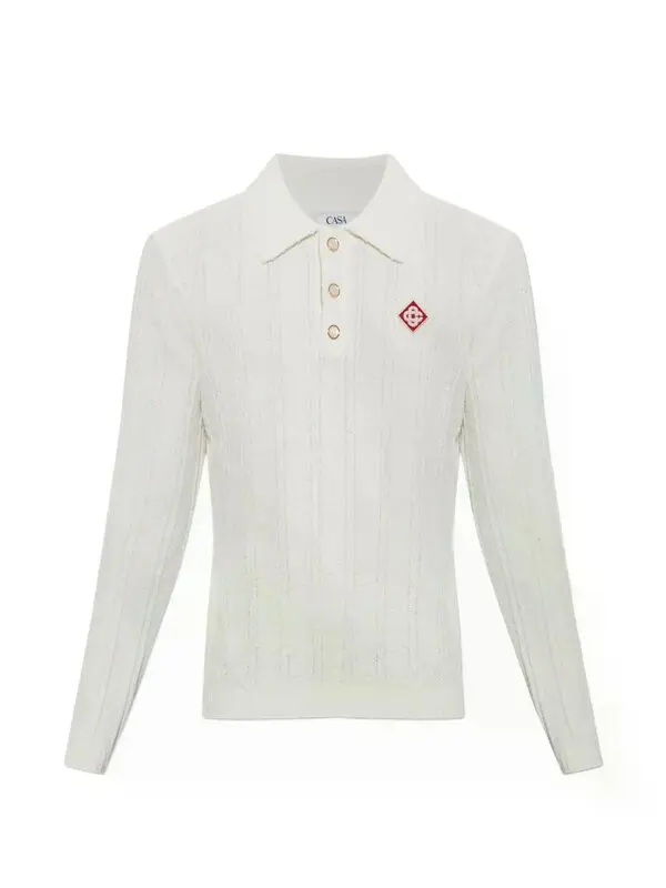 Casablanca Logo-patch Bouclé Polo Shirt - Neutrals