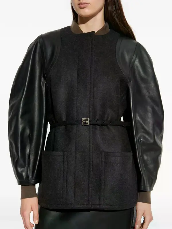 Fendi Leather-sleeve Belted Jacket