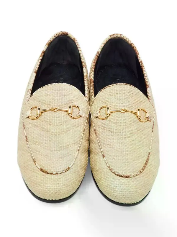 Gucci Jordaan Horsebit Loafers In Beige Raffia - Neutrals