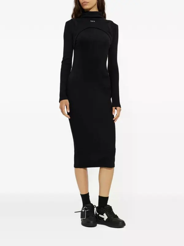 Off-White Cut-out Turtleneck Midi Dress - Black