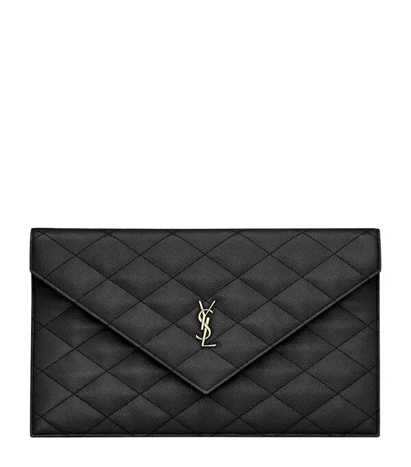 Saint Laurent Leather Quilted Uptown Clutch Bag - Black