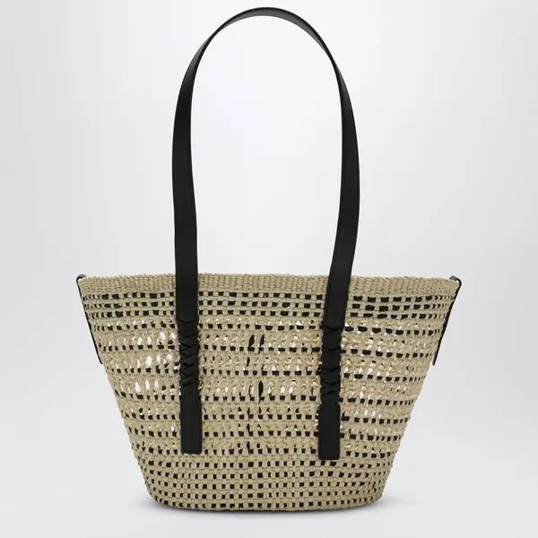 Loewe Medium Black Iraca Palm And Leather Braid Basket Bag