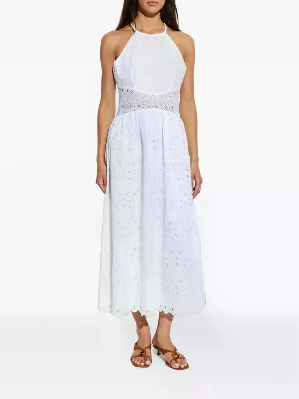 FRAME Broderie Anglaise Halterneck Midi Dress