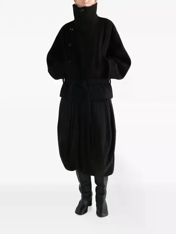 LEMAIRE Short Wrap Coat In Felted Wool And Alpaca Blend - Black