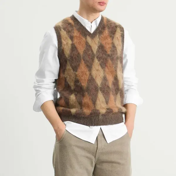 BEAMS Mohair Argyle Knit Vest