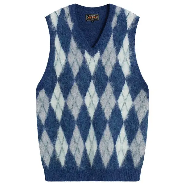 BEAMS Mohair Argyle Knit Vest