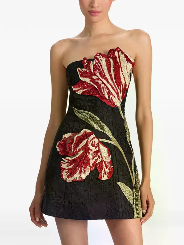Alice + Olivia Katia Sequin-embellished Floral-embroidered Mini Dress