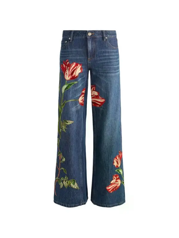 Alice + Olivia Amazing Floral-embroidered Jeans