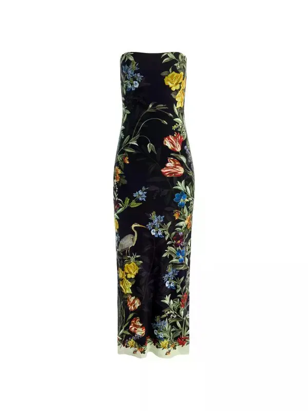 Alice + Olivia Strapless Floral Print Midi Dress