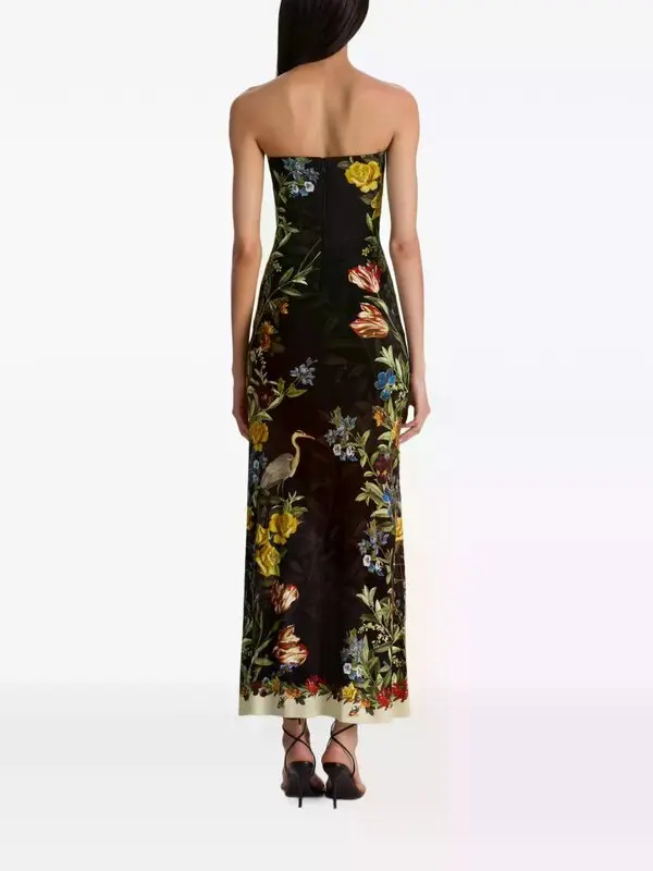Alice + Olivia Strapless Floral Print Midi Dress