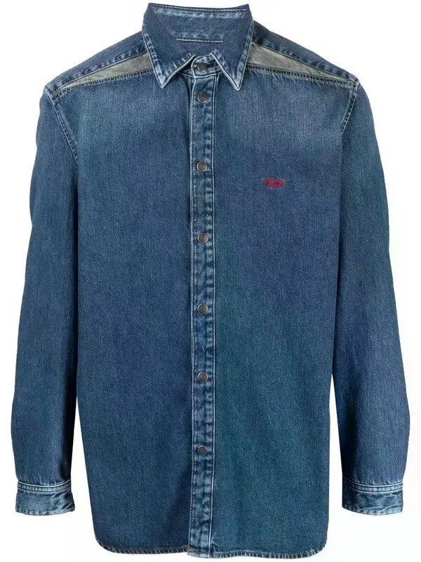 DIESEL® Embroidered-logo Denim Shirt - Blue
