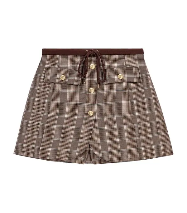 Maje Wool-cotton Check Mini Skort - Brown