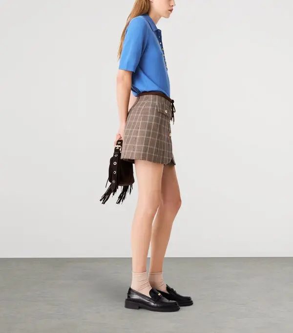 Maje Wool-cotton Check Mini Skort