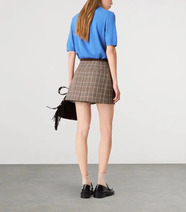 Maje Wool-cotton Check Mini Skort