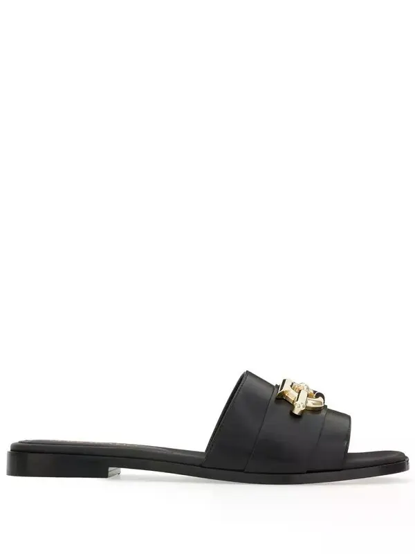FERRAGAMO Gancini-plaque Leather Slides - Black