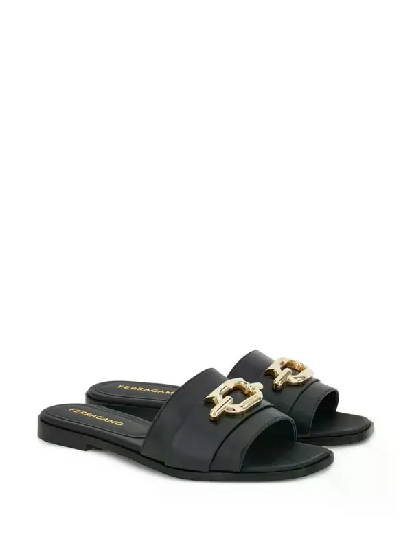 FERRAGAMO Gancini-plaque Leather Slides