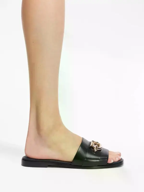 FERRAGAMO Gancini-plaque Leather Slides
