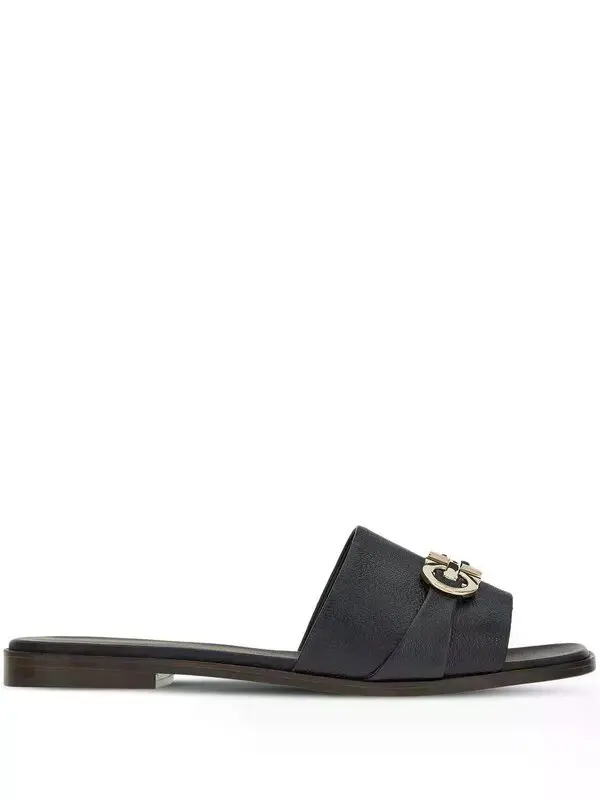 FERRAGAMO Leather Logo Plaque Sandals - Black