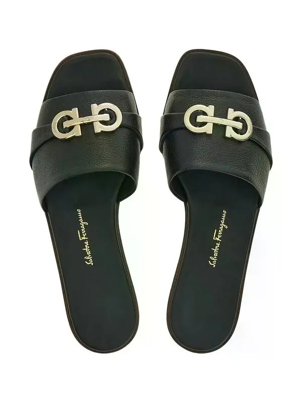 FERRAGAMO Leather Logo Plaque Sandals