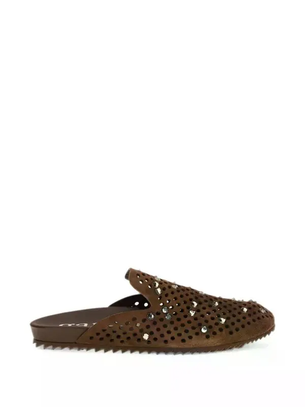 PEDRO GARCIA Braidy Crystal-embellished Perforated Falt Sandals - Brown
