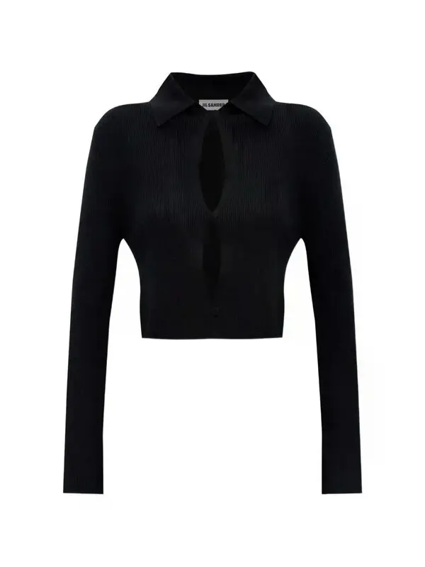 JIL SANDER Ribbed Cut-out Cardigan - Black