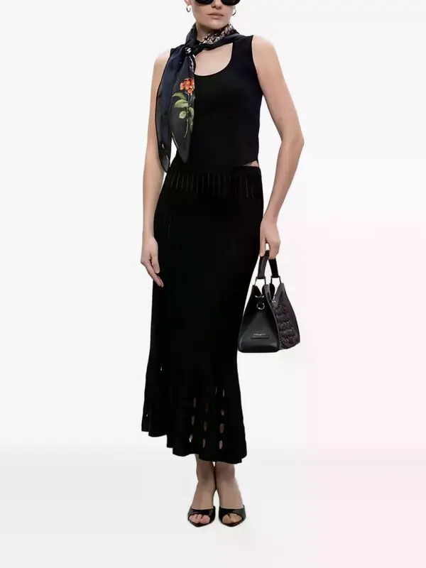 TWINSET Pointelle-knit Cut-out Midi Skirt - Black