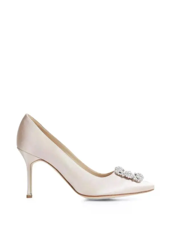 Manolo Blahnik Hangisi Crystal-embellished Heeled Pumps - Neutrals