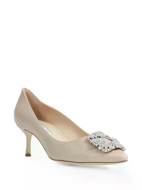 Manolo Blahnik Hangisi Crystal-buckle Heeled Pumps - Neutrals