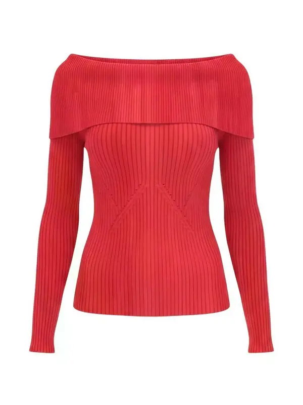 Isaia Ribbed-knit Off-the-shoulder Sweater - Red