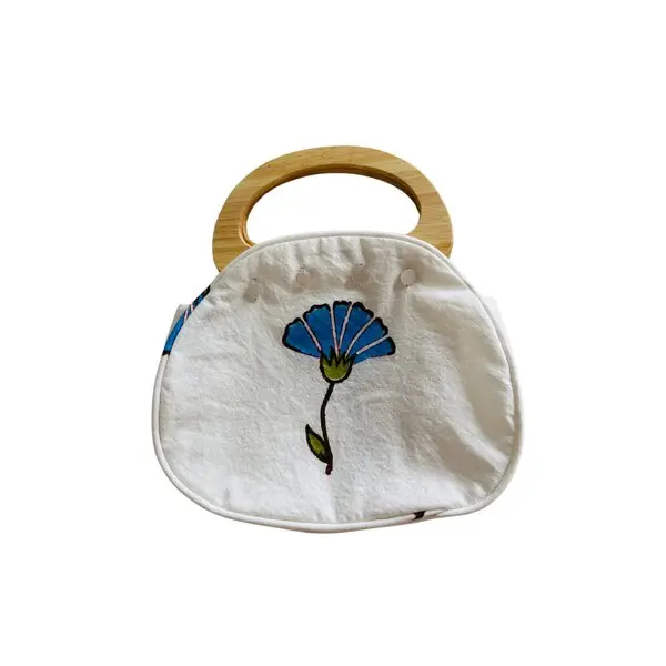 PICK HAPPY Ginko Turquoise" Bermuda Bag With Wooden Handles