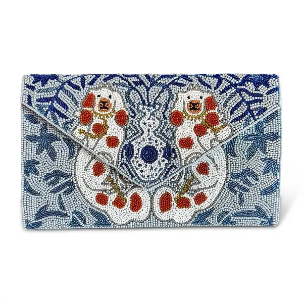 PICK HAPPY Flower Doggie Hand Beaded Clutch Bag Pale Cavalier - Blue