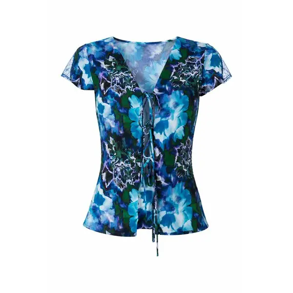 Carmen Says Lotus Flower Print & Lace Top