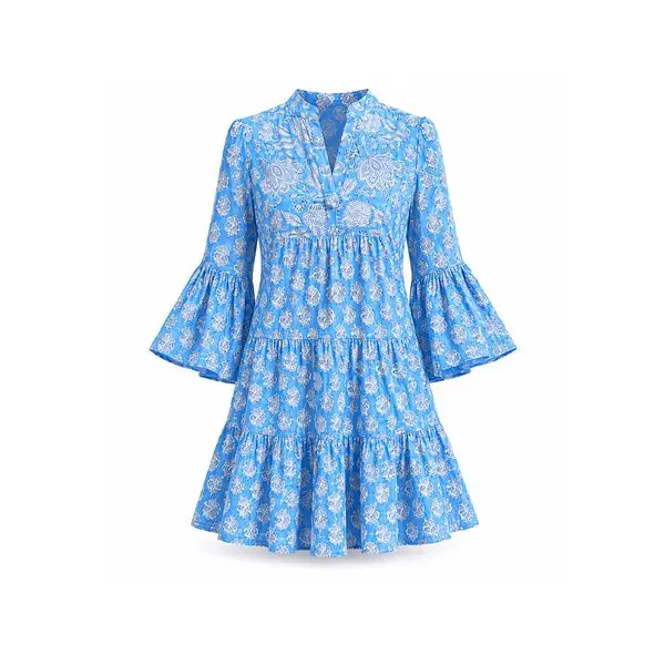 PICK HAPPY Babydoll Mini Dress Botanical Azure
