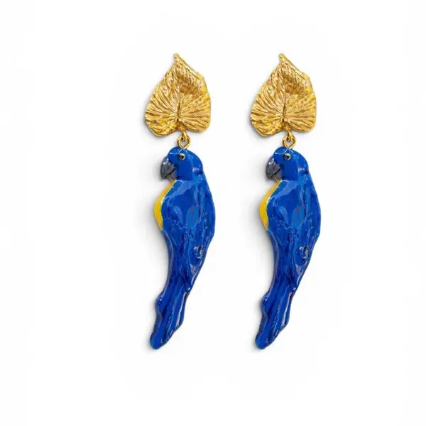 SUNSET MAGIC STUDIO Parrot & Leaf Dangle Earrings - Blue